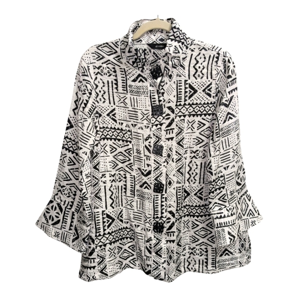 Ali Miles | Tops | Ali Miles Black White Geometric Buttondown Long ...